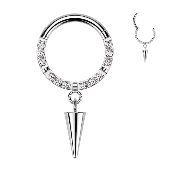 1pc Spike Dangle CNC Set Gems Hinged Segment Ring Hoop Helix Septum Ti ...