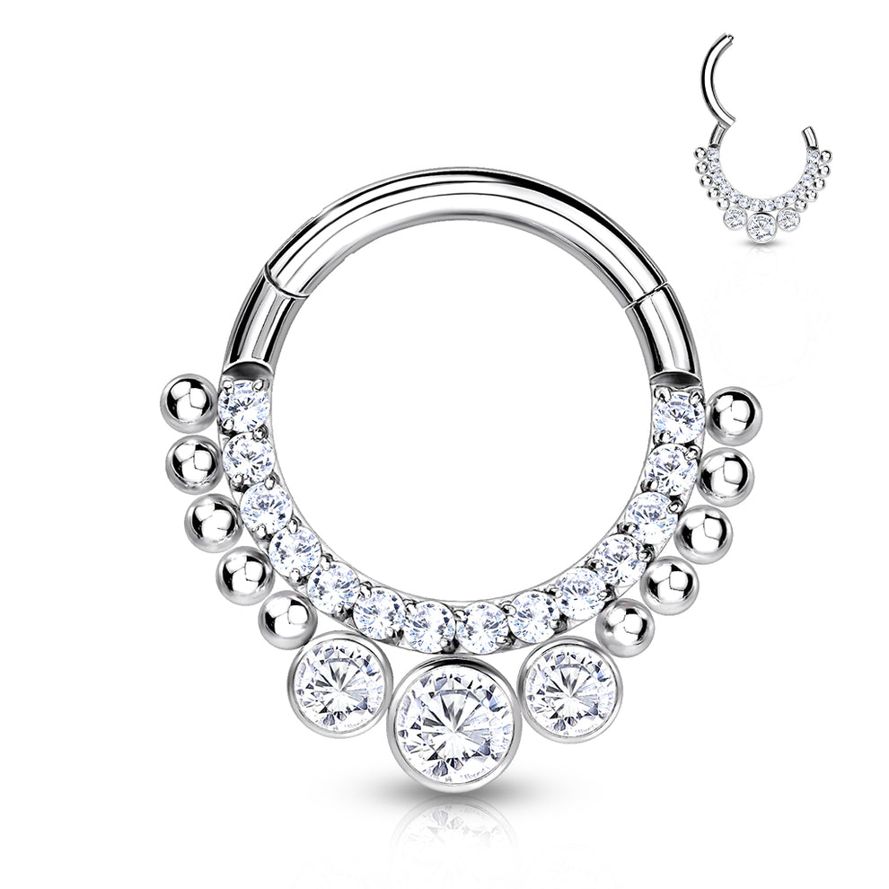 1pc CNC & Bezel Gems Segment Ring Septum Hoop Implant Grade Titanium ...