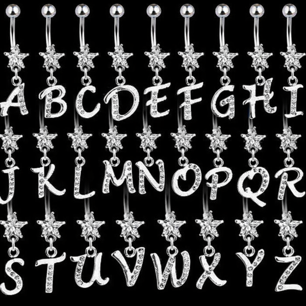 1pc Initial "Metro" Clear Gem Belly Ring Navel Pierced Naval Piercing ...